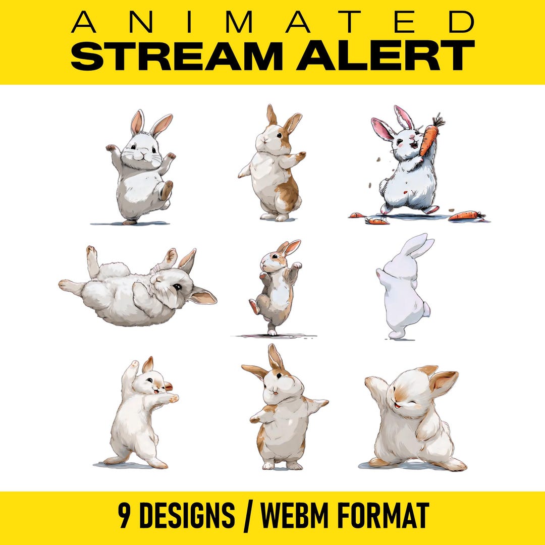 Animated Funny Bunny Stream Alert Pack | Cute Rabbit Twitch Alerts ...