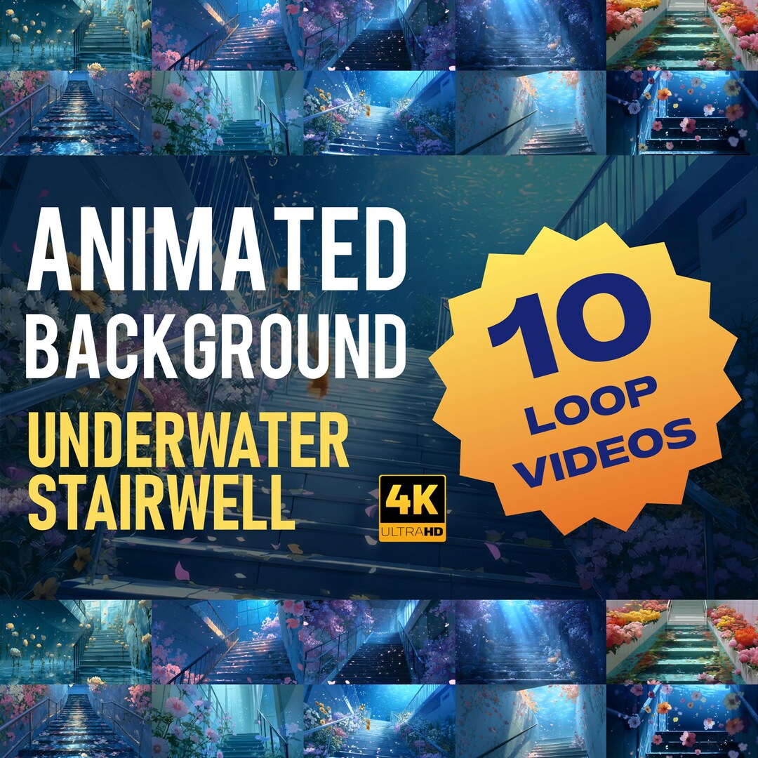 Animated Underwater Stairwell Background 4K Loop, Dreamy Submerged ...