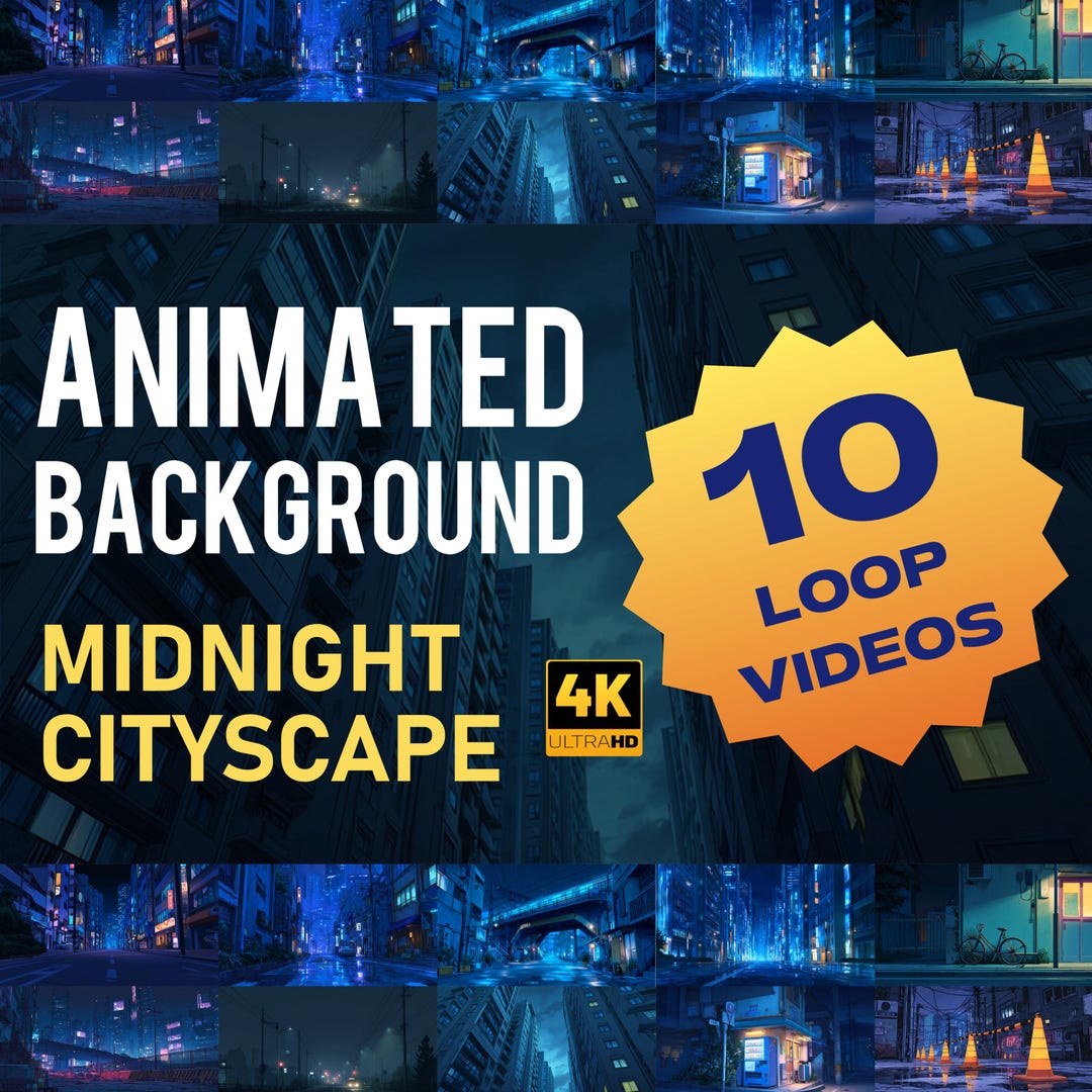 Animated Midnight Cityscape Background | 4K Loop Video | Night City ...