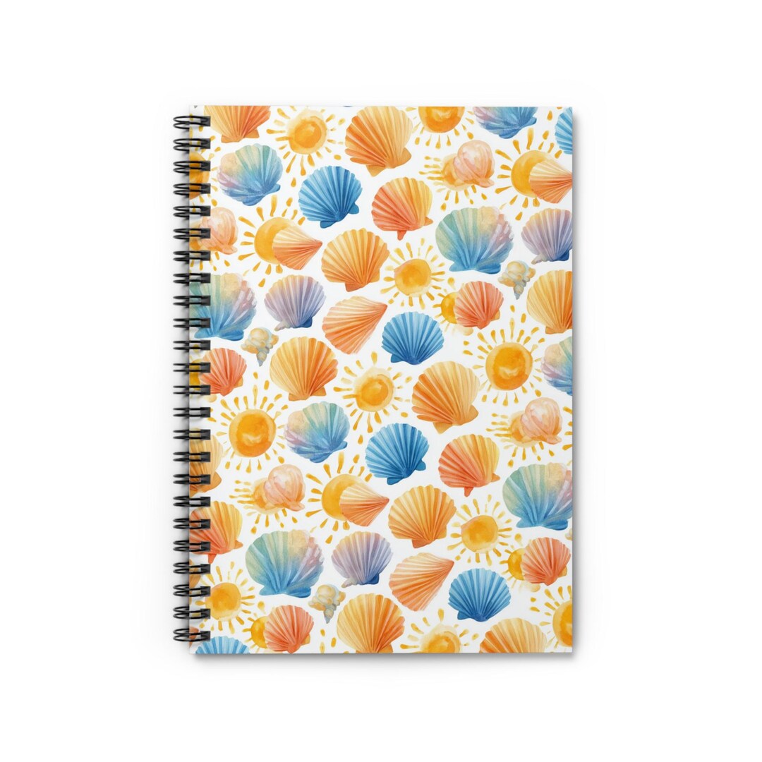 Summer Seashell Notebook - Cute Watercolor Sun and Shells Spiral ...