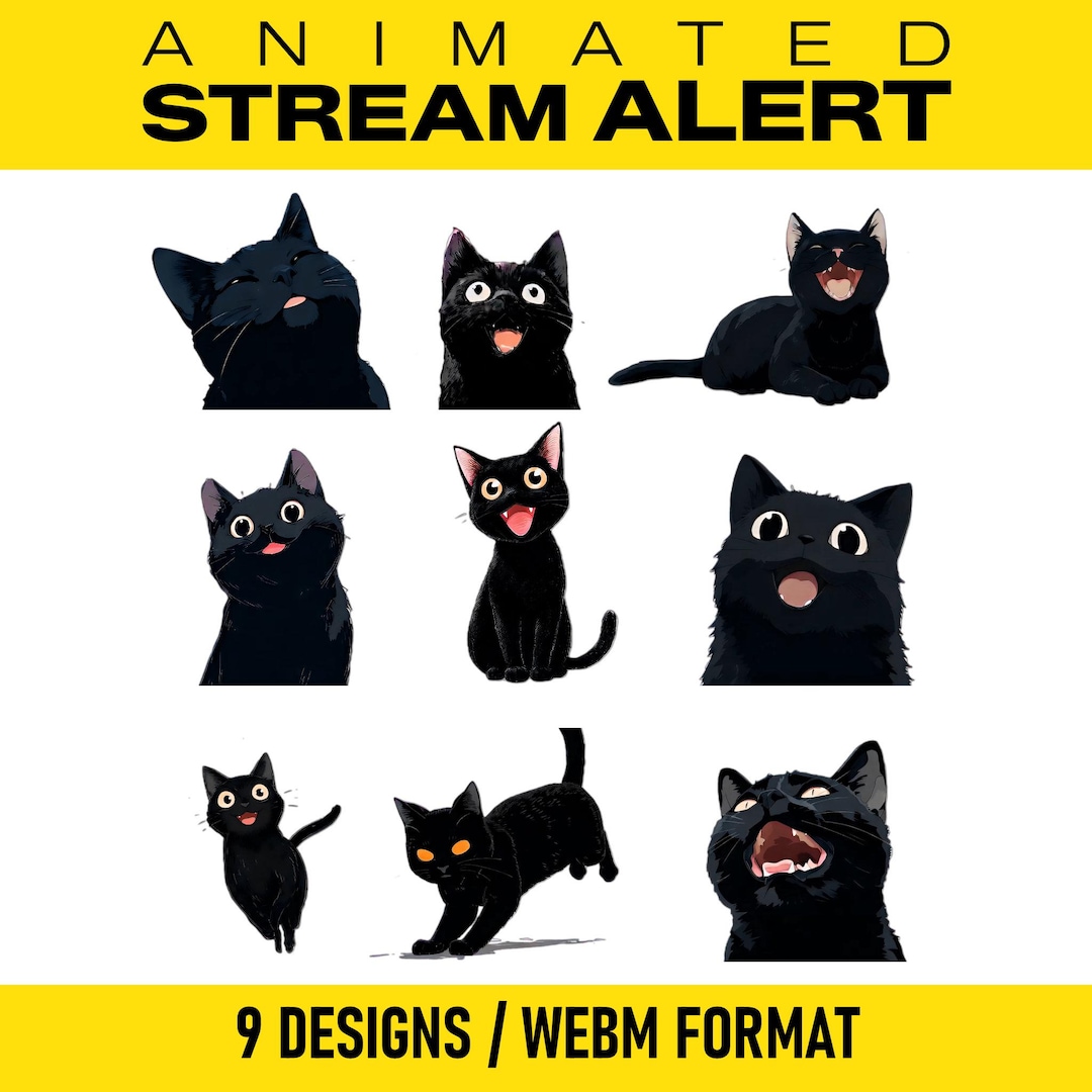 Animated Black Cat Stream Alert Pack | Cute & Funny Twitch Alerts ...