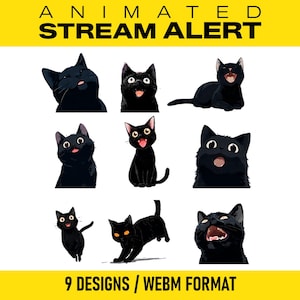 Animated Black Cat Stream Alert Pack | Cute & Funny Twitch Alerts ...