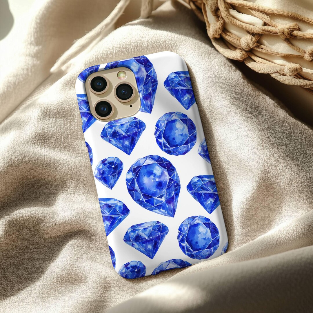Blue Diamond iPhone Case - Bold Watercolor Gemstone Phone Cover ...
