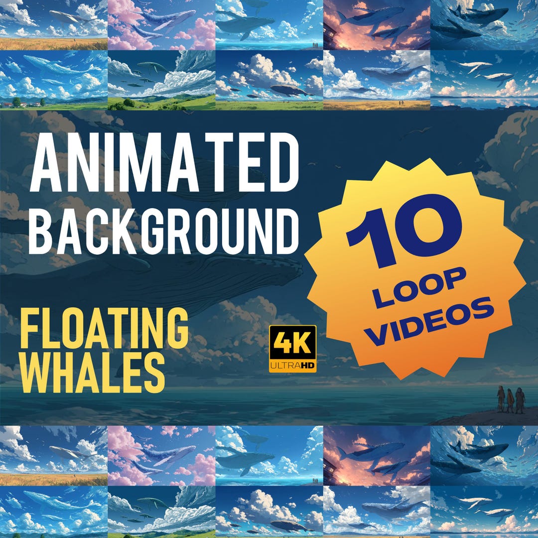 Animated Floating Whales Background 4K | Fantasy Sky Whale Loop Video ...