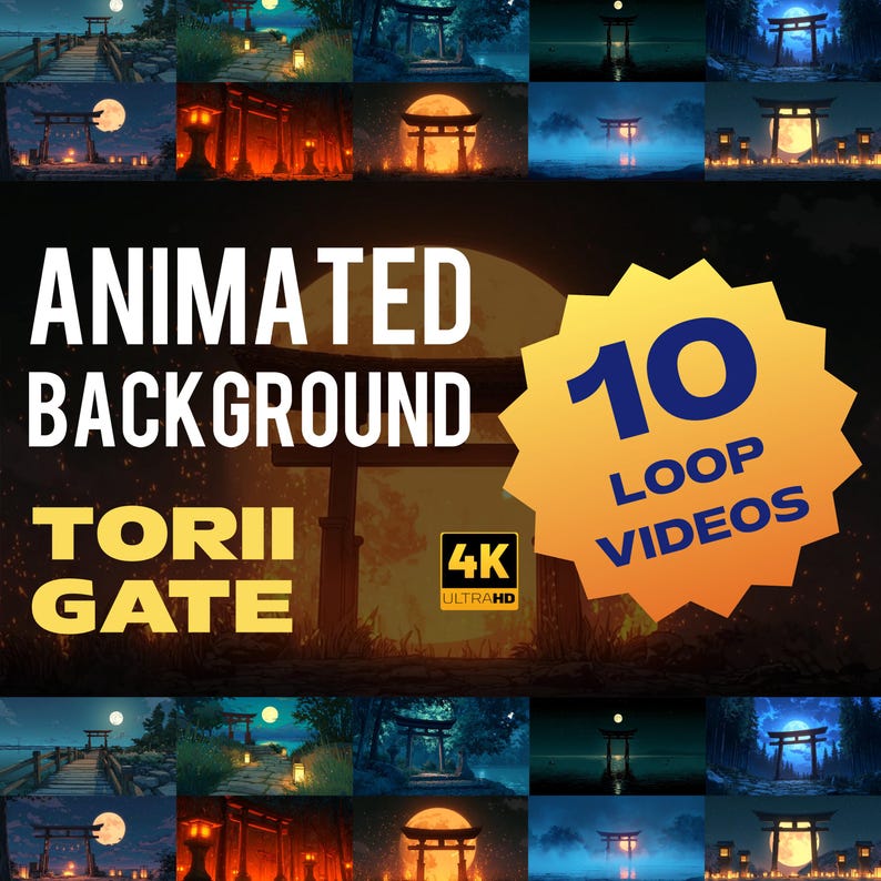 Torii Gate Animated Background | 4K Japanese Shrine Loop Video | Night ...