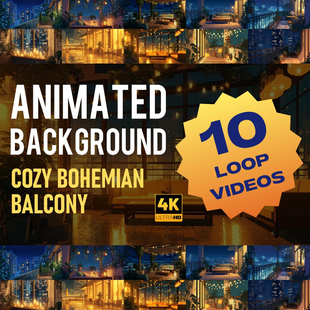 Animated Cozy Bohemian Balcony Background 4K Loop, Warm City Night ...