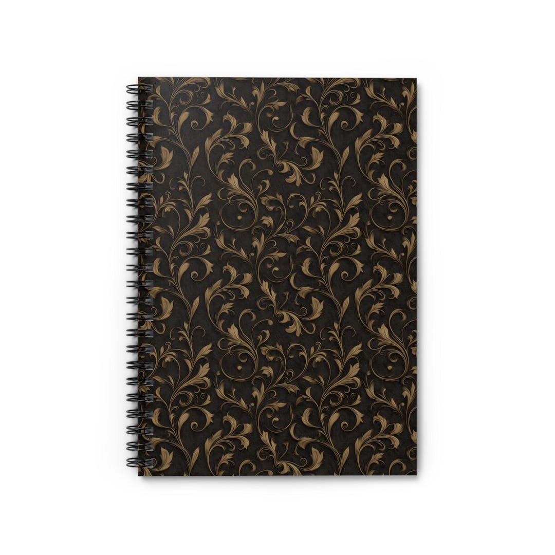 Baroque Scroll Notebook - Dark Elegant Vintage Spiral Journal, Gold ...
