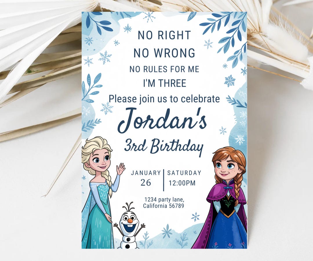Frozen 3rd Birthday Invitation: Elsa & Anna, Editable Canva Template ...