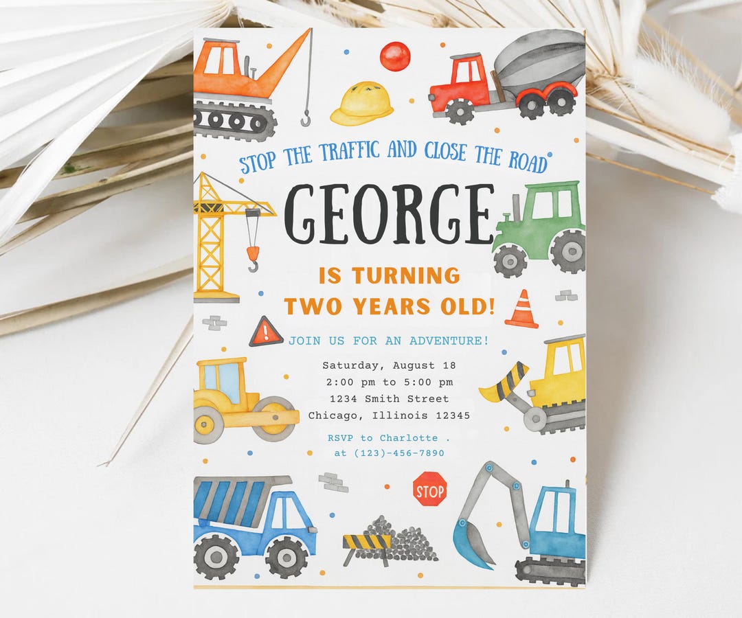 Editable Construction Birthday Invitation, Construction Birthday ...