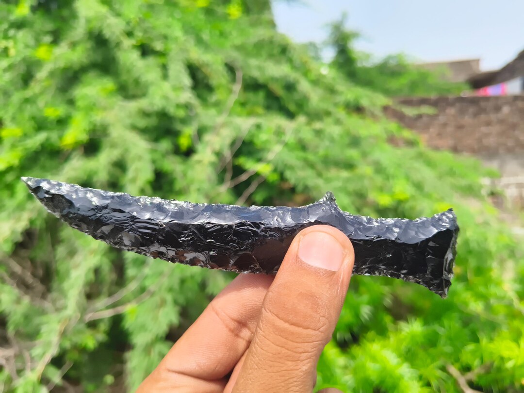 Handmade Obsidian Stone Knife | Volcanic Glass Blade | Crystal Knife ...