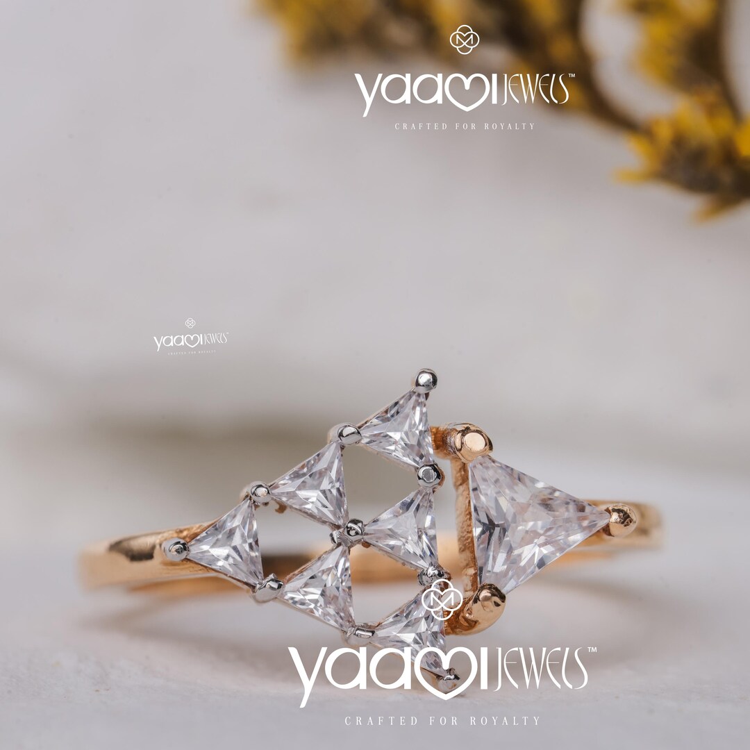 Triangle Diamond Ring , Modern Geometric Engagement Ring , Unique ...
