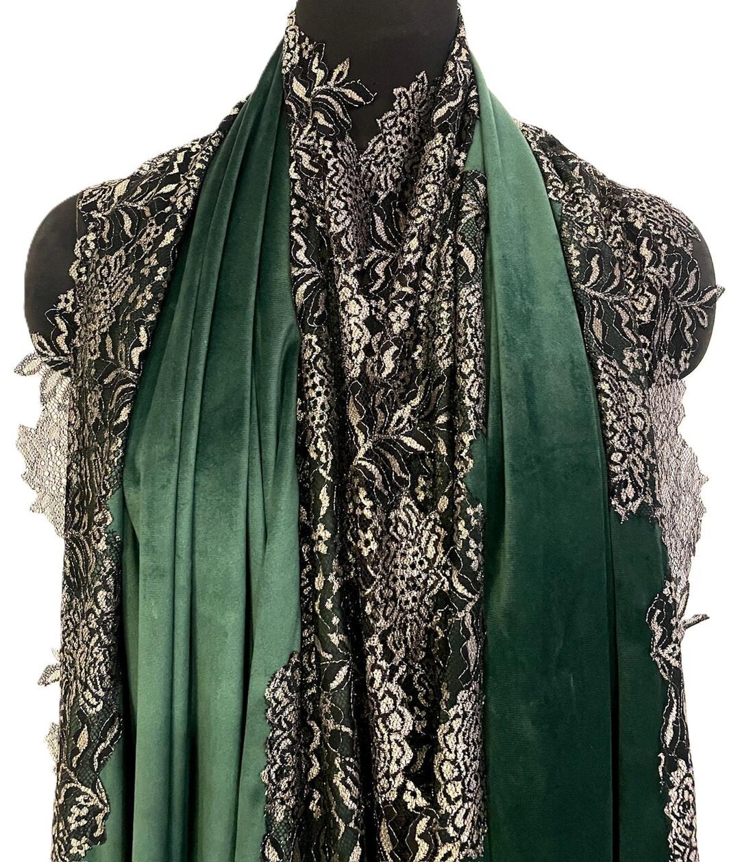 Emerald Green Velvet Shawl: Antique Zari Lace Evening Wrap - Etsy