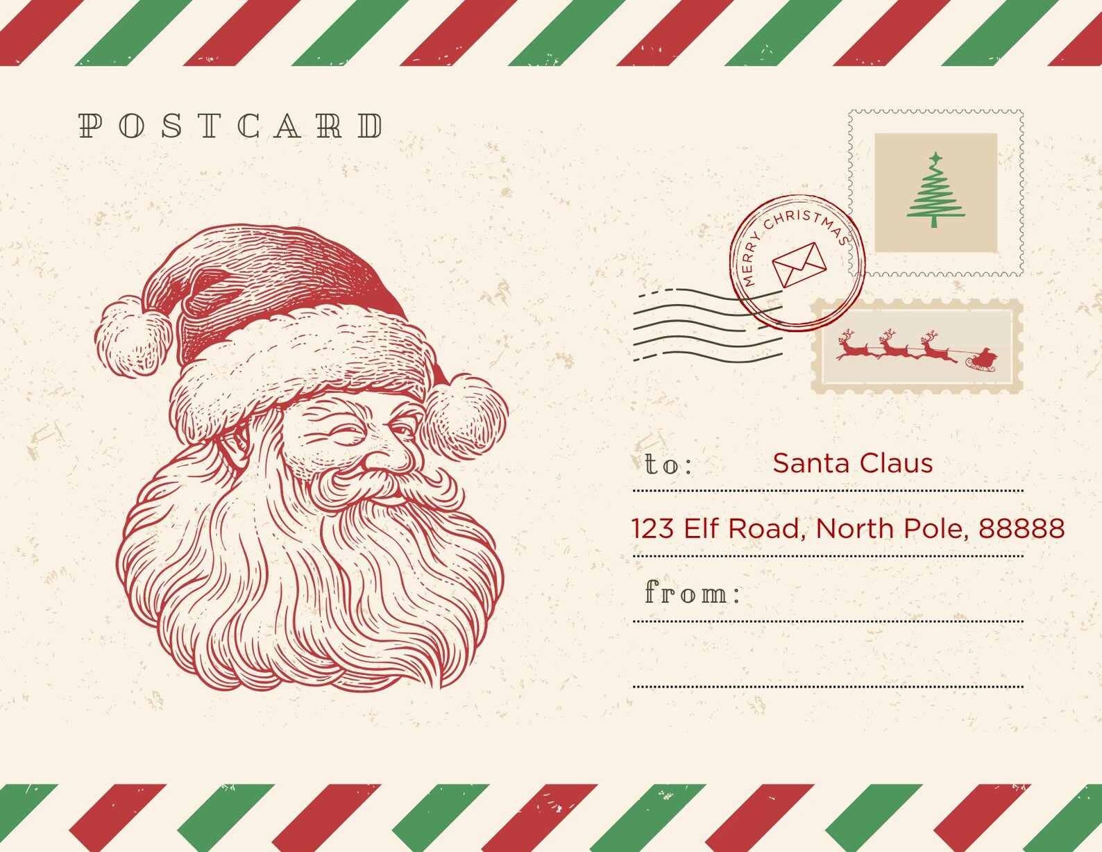 Dear Santa Printable Postcard | Kids Christmas Wish List (digital ...