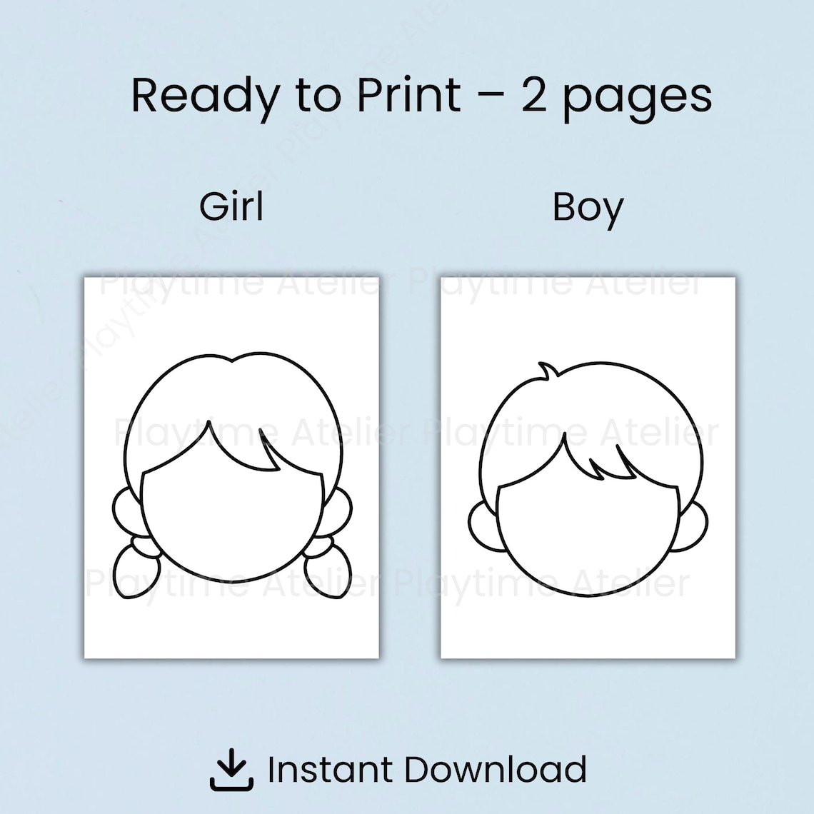 Printable Face Template PDF Blank Head Outline Girl and Boy Coloring ...