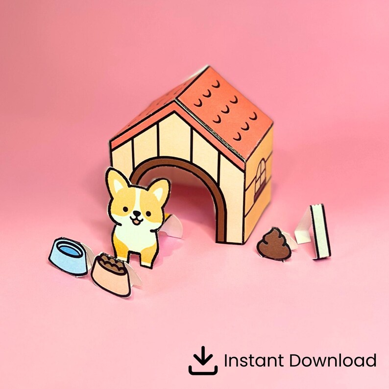3D Dog House Craft Kit Printable DIY Paper Toy Animal Miniature ...