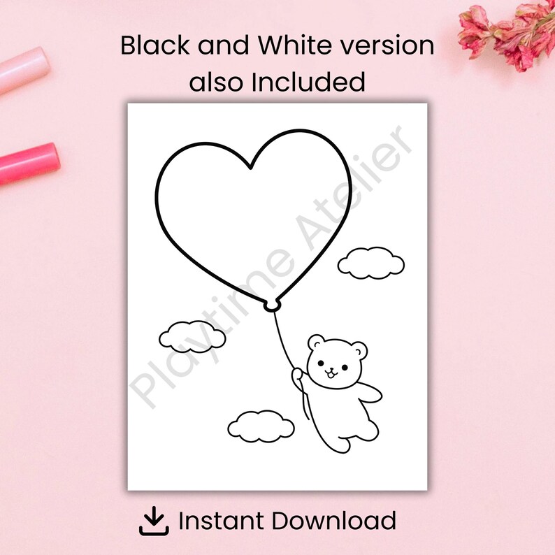 Valentine Bear Craft Printable Heart Balloon Torn Paper & Cotton Ball ...