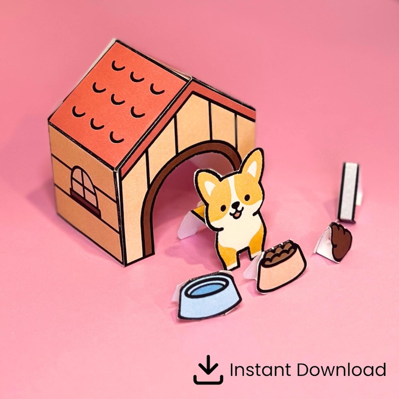 3D Dog House Craft Kit Printable DIY Paper Toy Animal Miniature ...