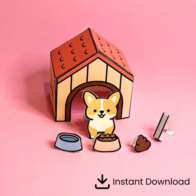 3D Dog House Craft Kit Printable DIY Paper Toy Animal Miniature ...