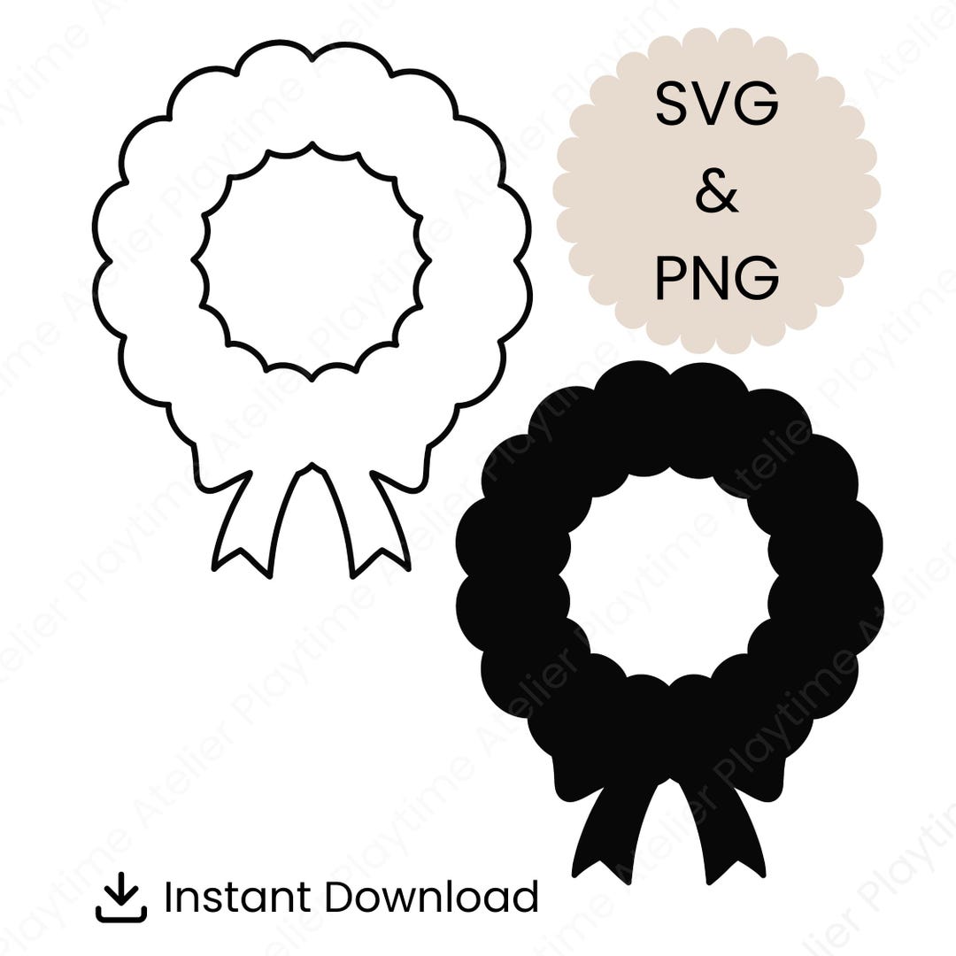 Krans silhouet SVG PNG eenvoudige minimale kerstkrans omtrek met strik ...