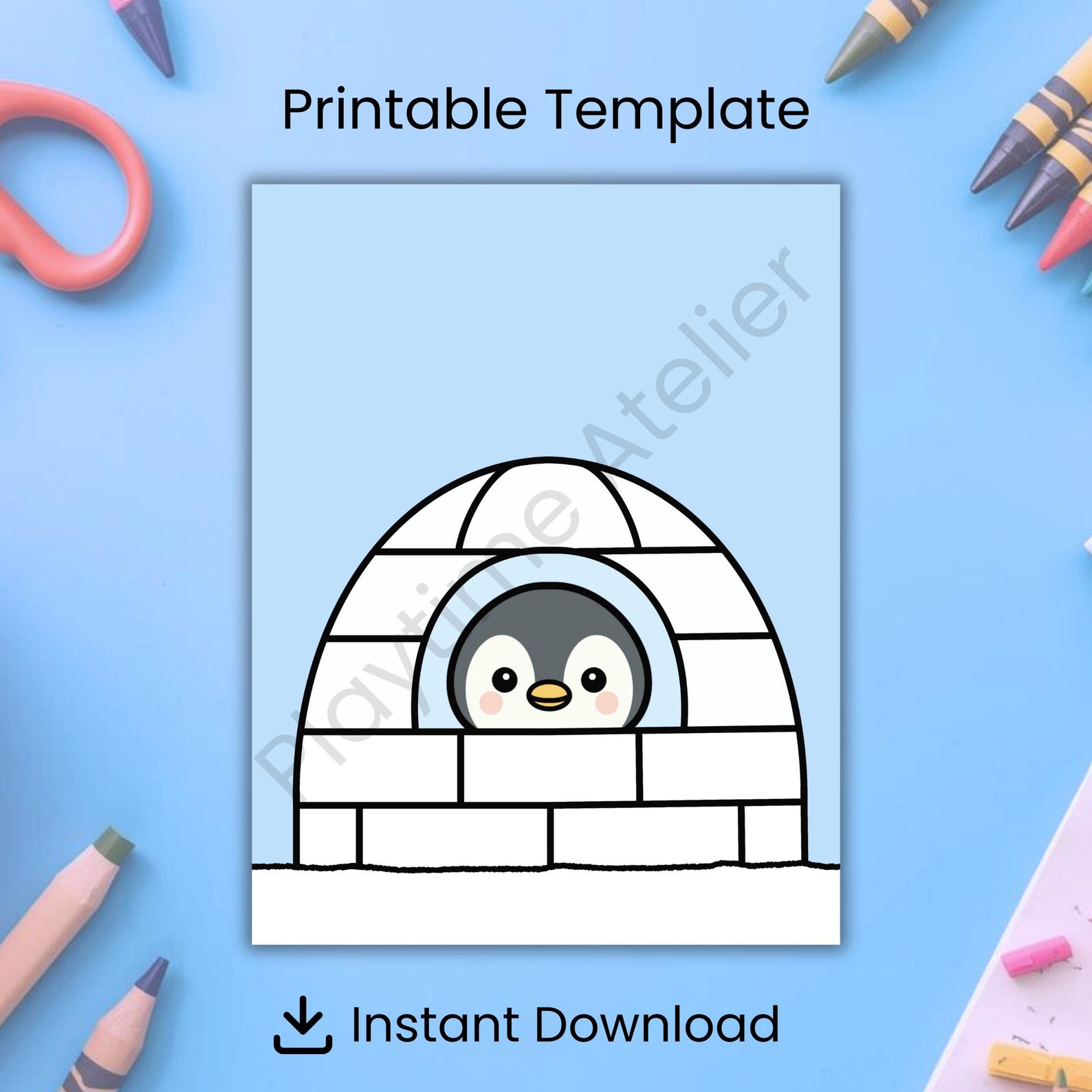 Penguin Igloo Craft Printable Winter Activity Template Preschool ...