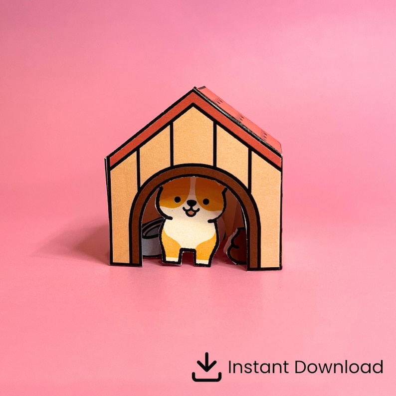 3D Dog House Craft Kit Printable DIY Paper Toy Animal Miniature ...