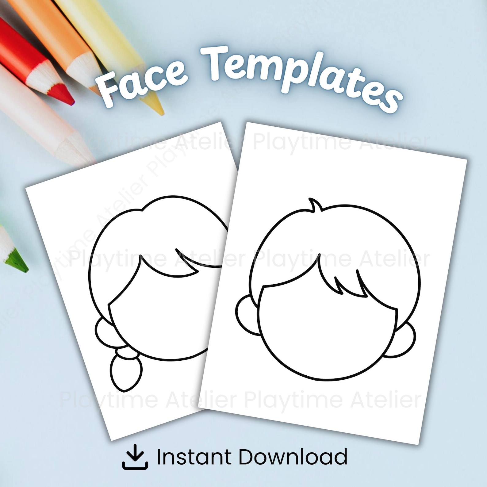 Printable Face Template PDF Blank Head Outline Girl and Boy Coloring ...