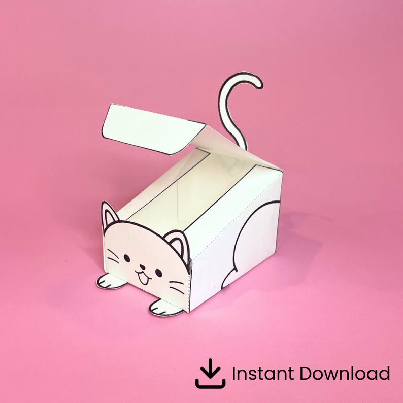 Coloring Cat Box Craft Printable Kit for Kids Color Cut and Assemble ...