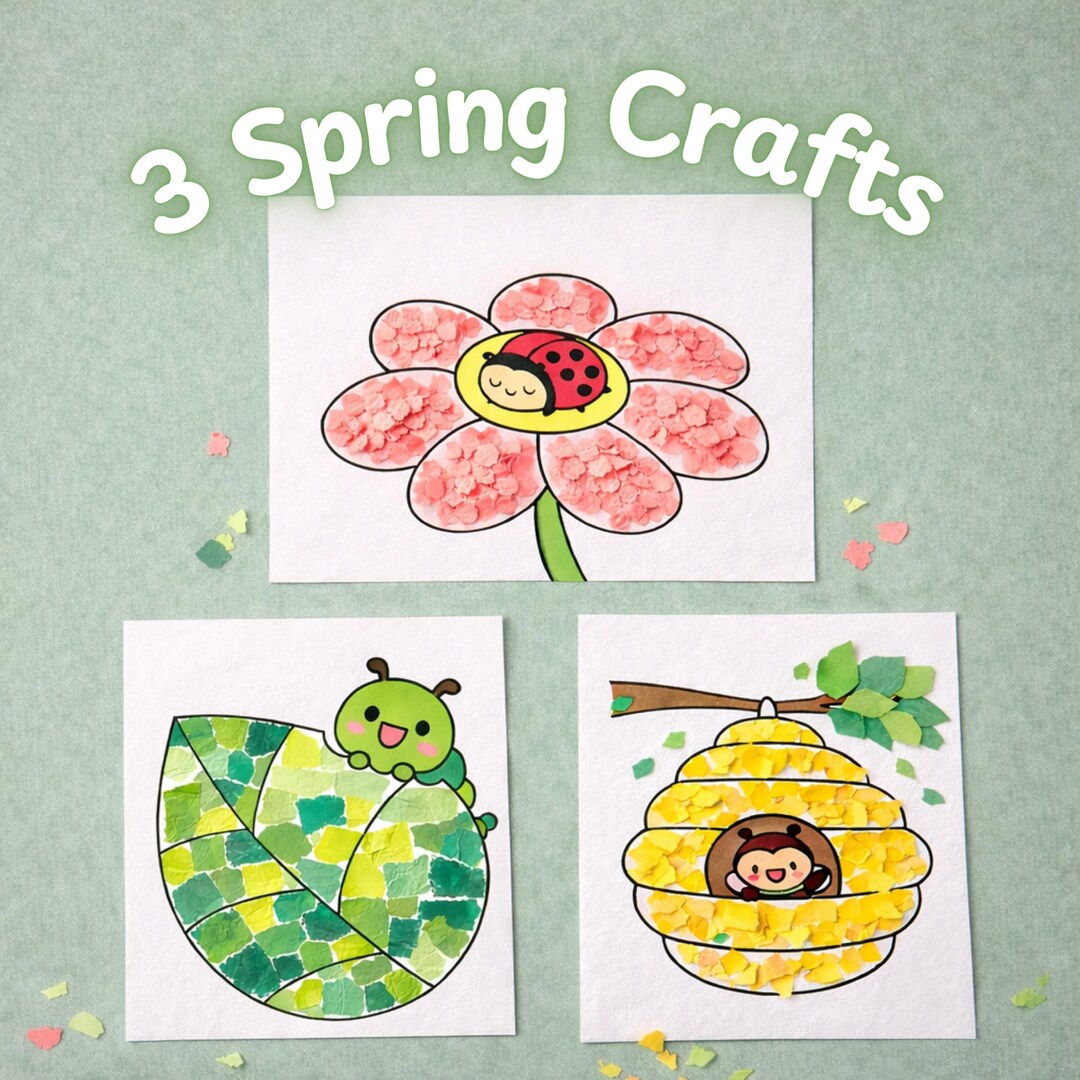 Spring Bug Craft Printable Bundle Torn Paper Activity for Kids ...