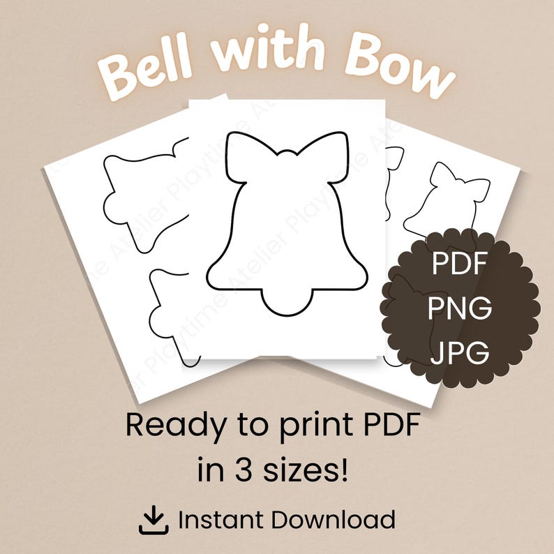 Printable Bell Template With Bow Cut Out Patterns PDF PNG JPG Kids ...