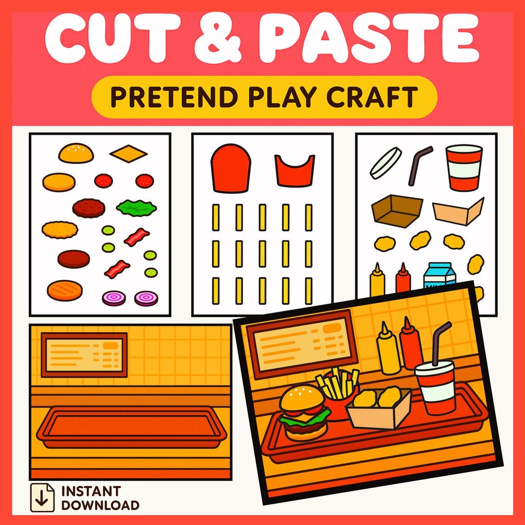Cut and Paste Food Craft Hamburger Pretend Play Printable PDF Template ...