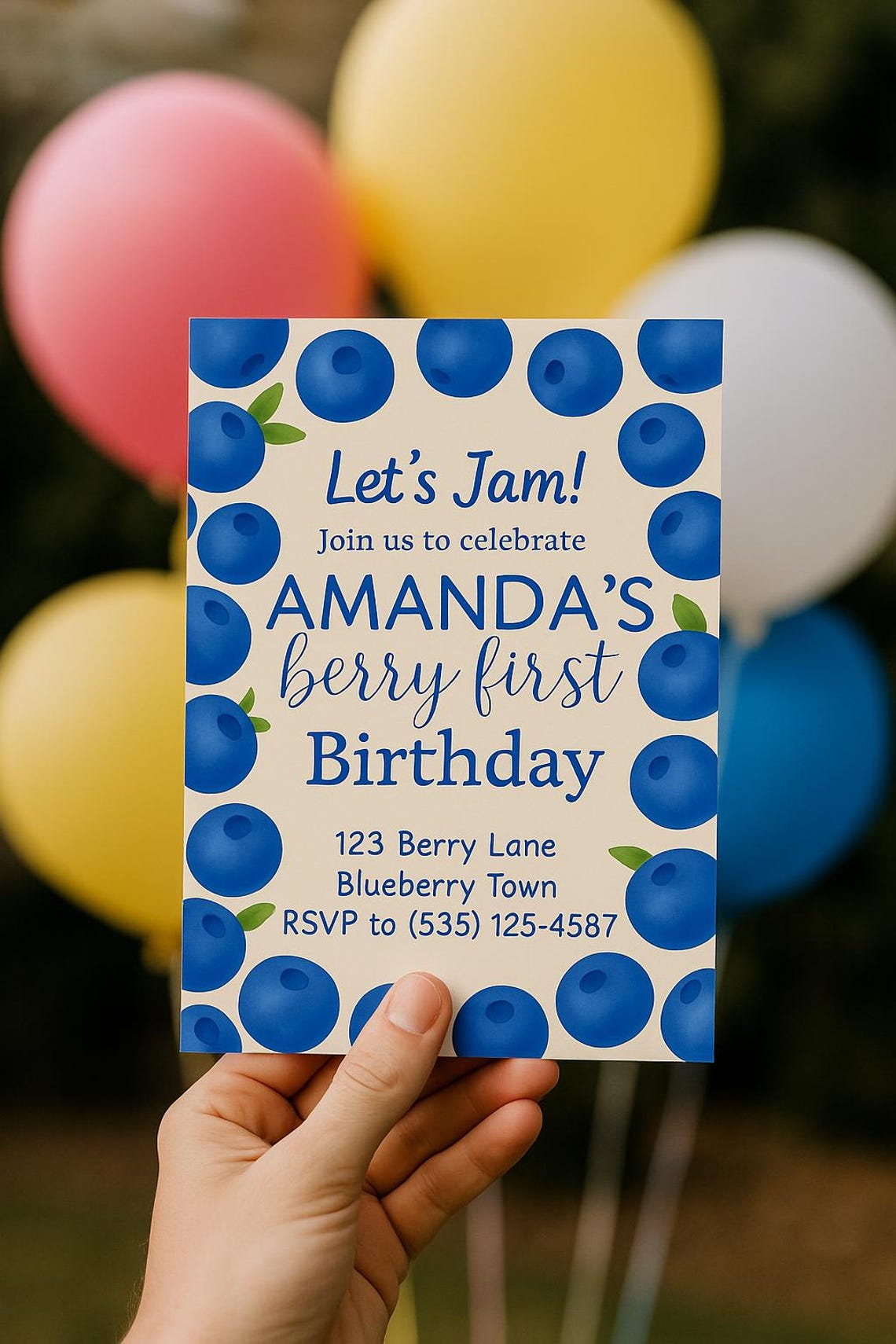 Blueberry Birthday Invitation | Berry Sweet Party Invite | Digital ...