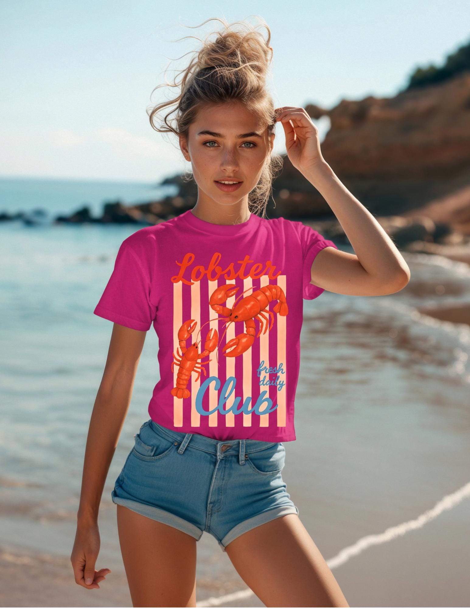 Lobster Coastal T-shirt for Women | Nautical Graphic Tee | Preppy Beach ...
