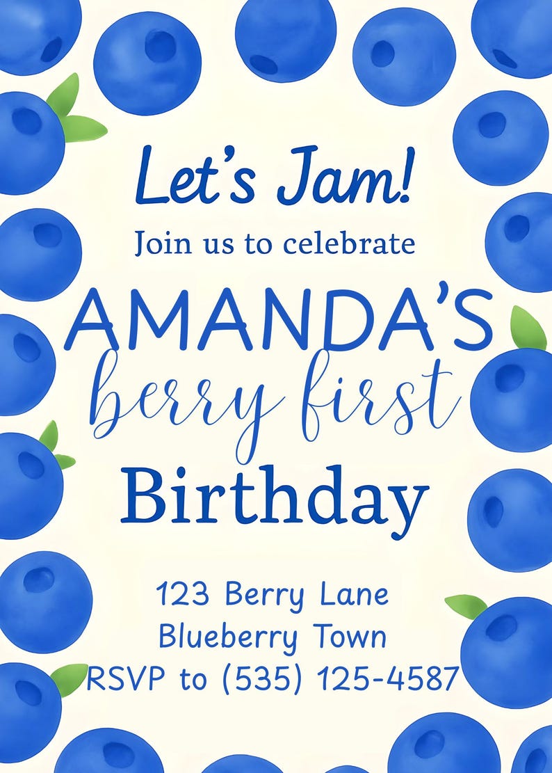 Blueberry Birthday Invitation | Berry Sweet Party Invite | Digital ...