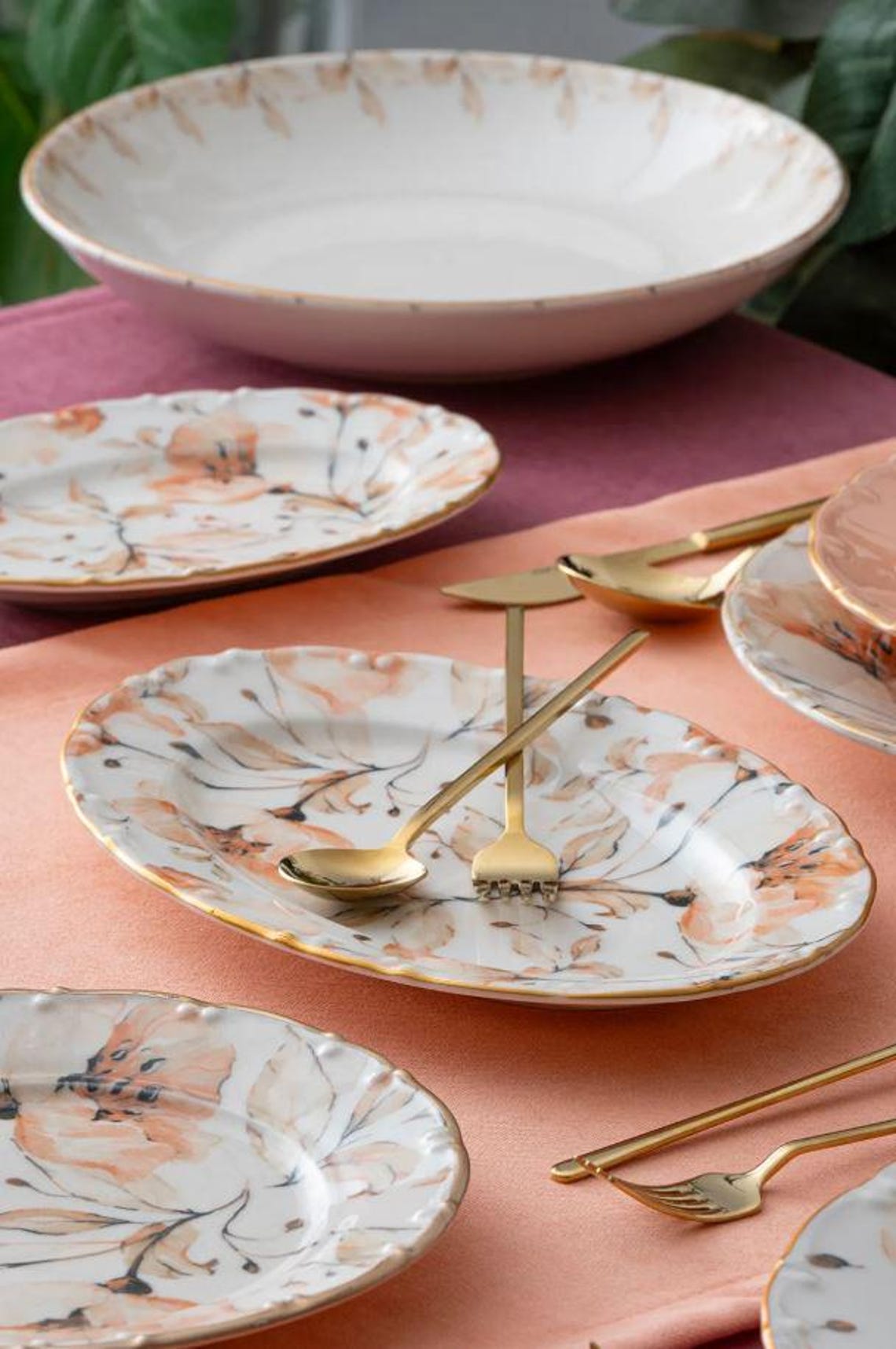 Pink Porcelain Dinnerware Set for 6 – Elegant Tableware – Modern Dinner ...