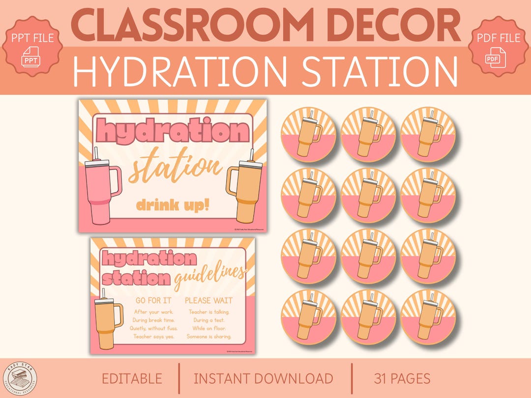 Hydration Station Sign Editable Classroom Management Posters Water ...