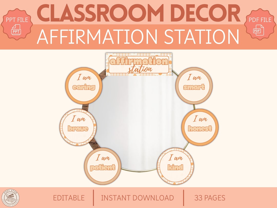 Positive Affirmations Mirror Display Boho Affirmation Station Classroom ...