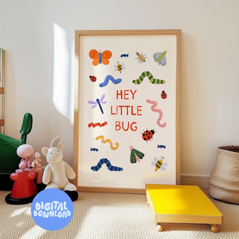 Little Bug Nursery Art Print: Playful Insect Kids Room Decor (digital ...