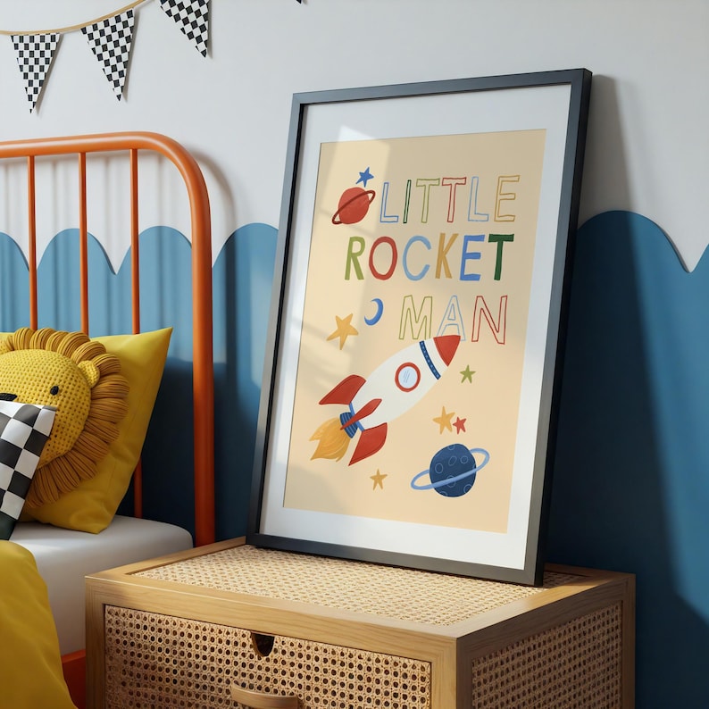 Yellow Rocket Nursery Print: Space Theme Kids Wall Art (digital ...