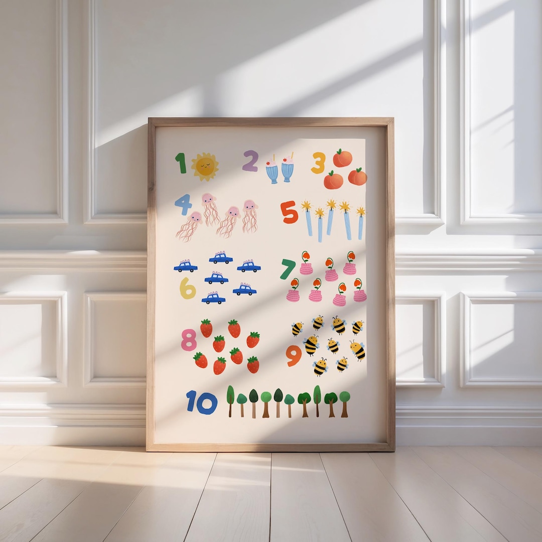 Kids Number Poster: 1-10 Counting Art, Nursery Classroom Decor - Etsy ...