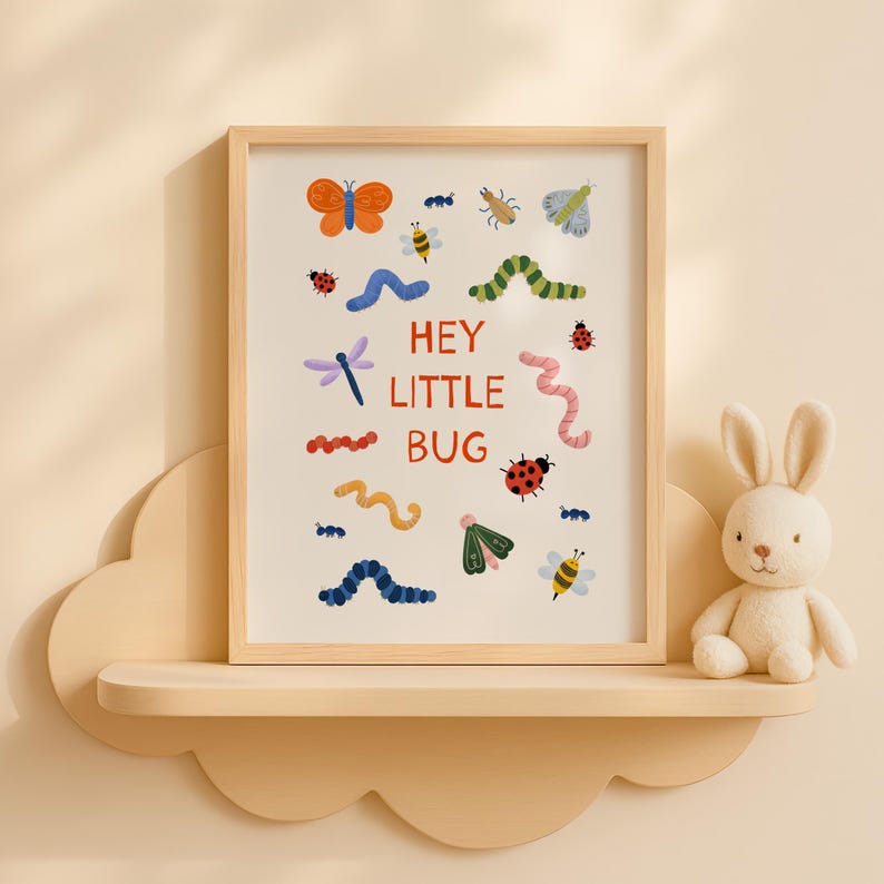 Little Bug Nursery Art Print: Playful Insect Kids Room Decor (digital ...