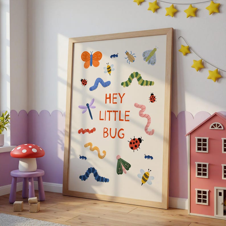 Little Bug Nursery Art Print: Playful Insect Kids Room Decor (digital ...