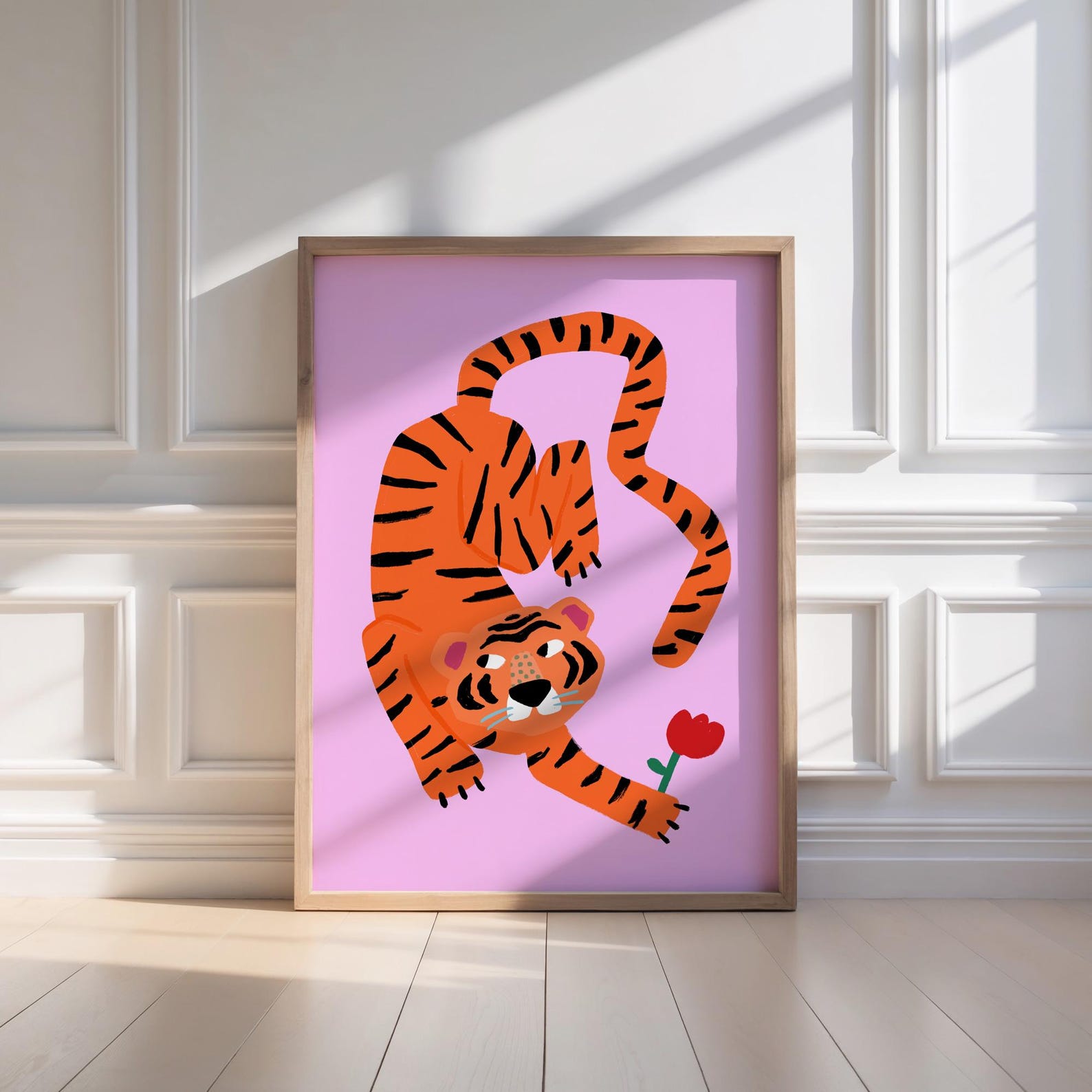 Tiger with Flower Wall Art Print: Bright Jungle Nursery Decor - Etsy 日本
