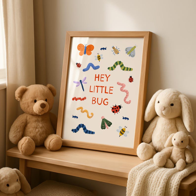 Little Bug Nursery Art Print: Playful Insect Kids Room Decor (digital ...