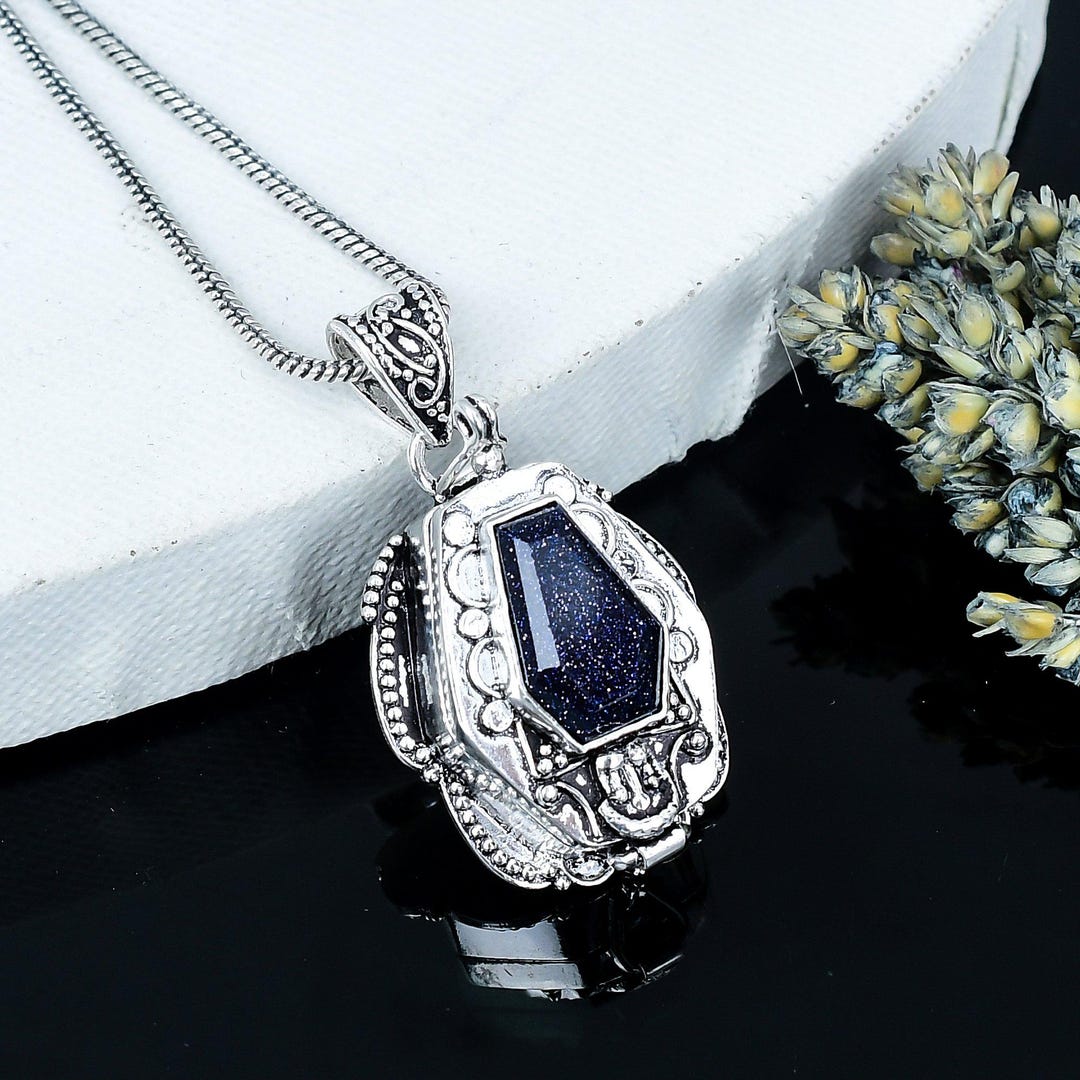 Blue Sand Stone Coffin Locket: 925 Sterling Silver Snake Necklace - Etsy