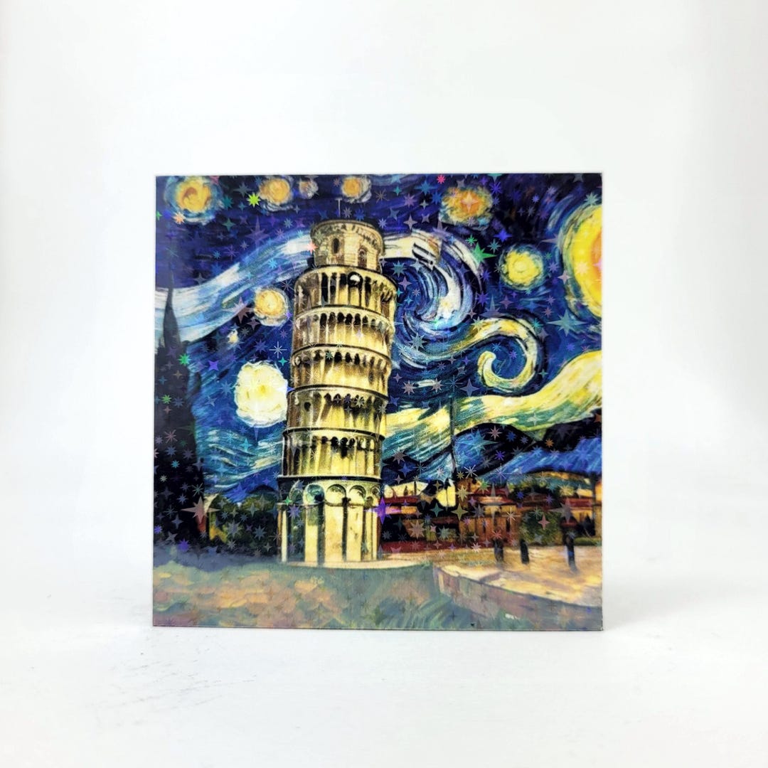 Starry Night Leaning Tower of Pisa Fridge Magnet, Rainbow Star Laminate ...