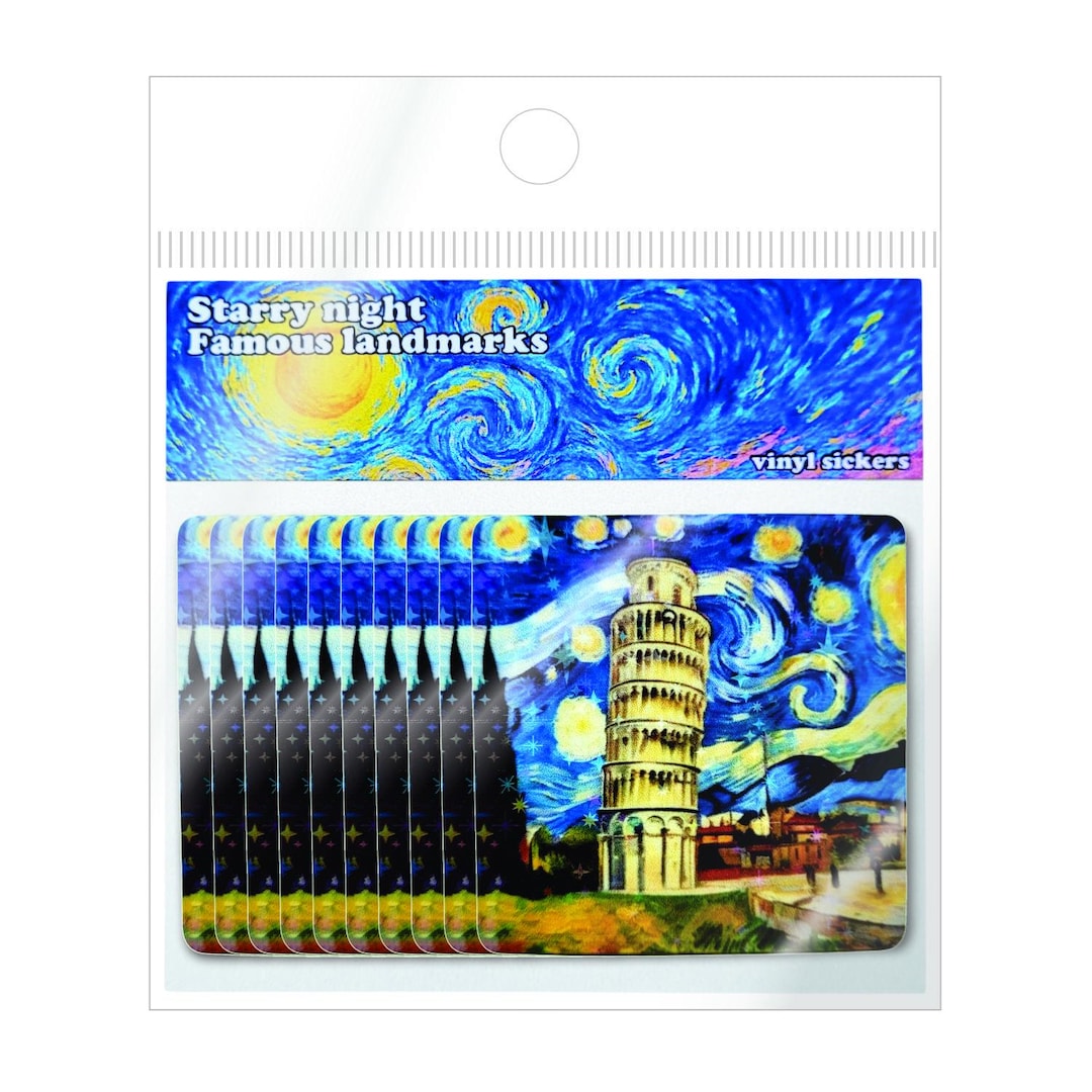 Starry Night at the Leaning Tower of Pisa Stickers !! With a Reflective ...