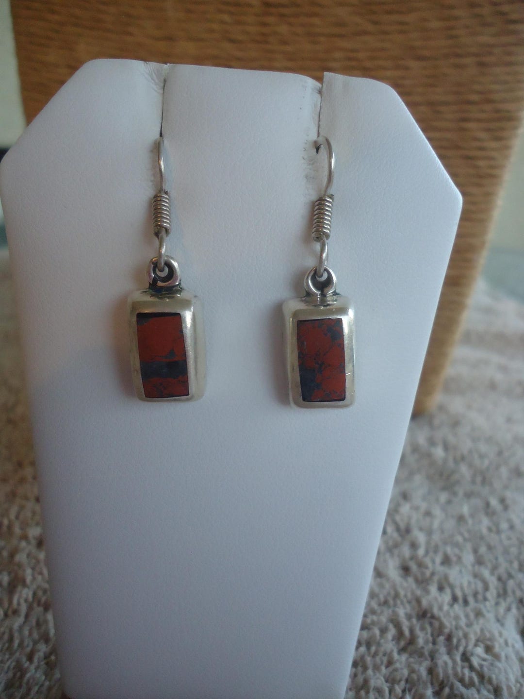 Sterling Silver Jasper Mexico Pierced Wire Earrings - Etsy