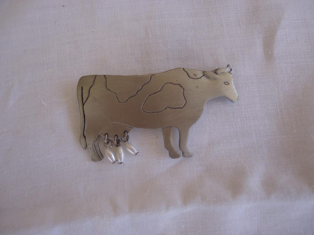 Vintage Signed JJ Silver Tone Cow Brooch - Etsy