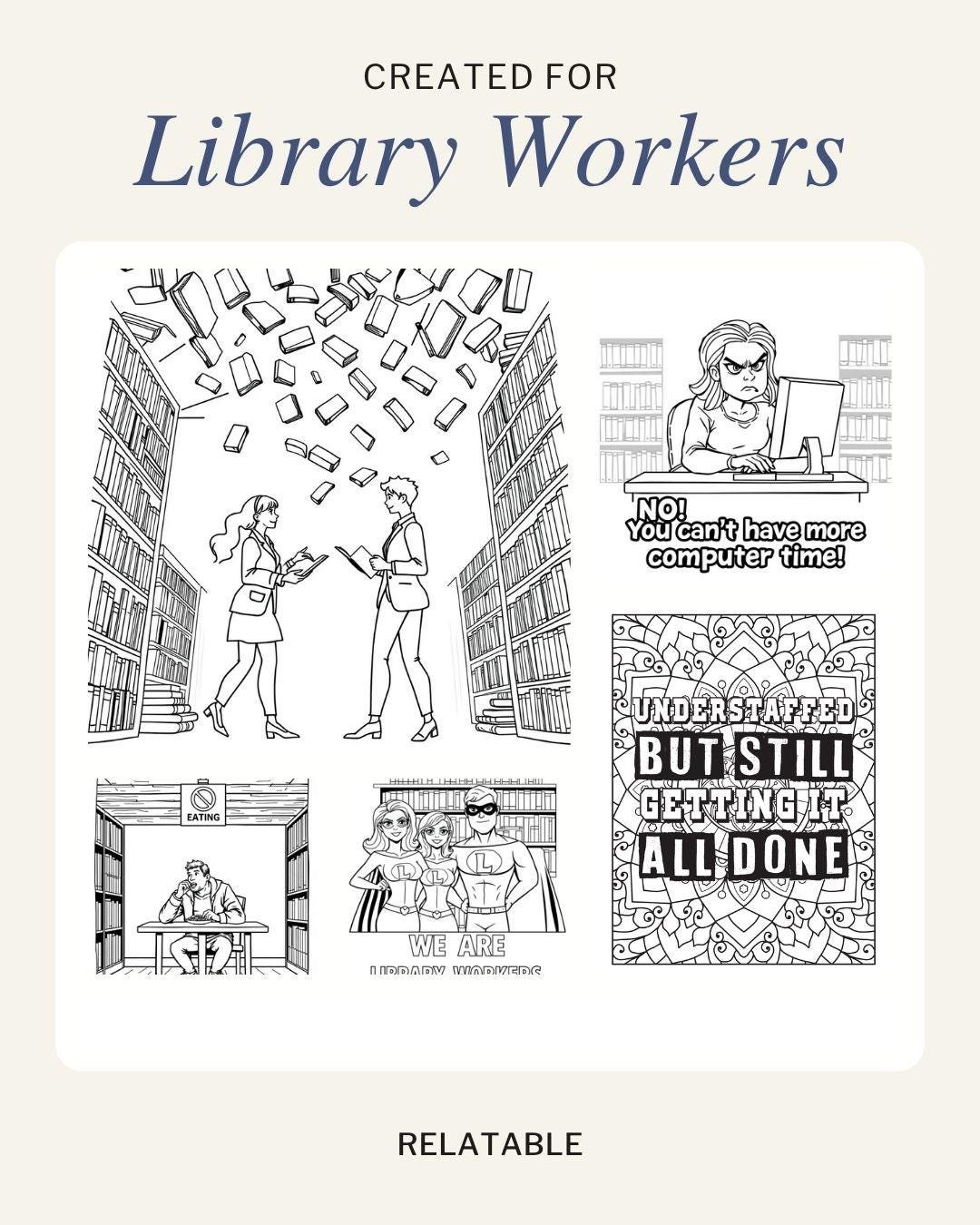 Funny Librarian Coloring Pages Printable | Library Worker Gift, Stress ...