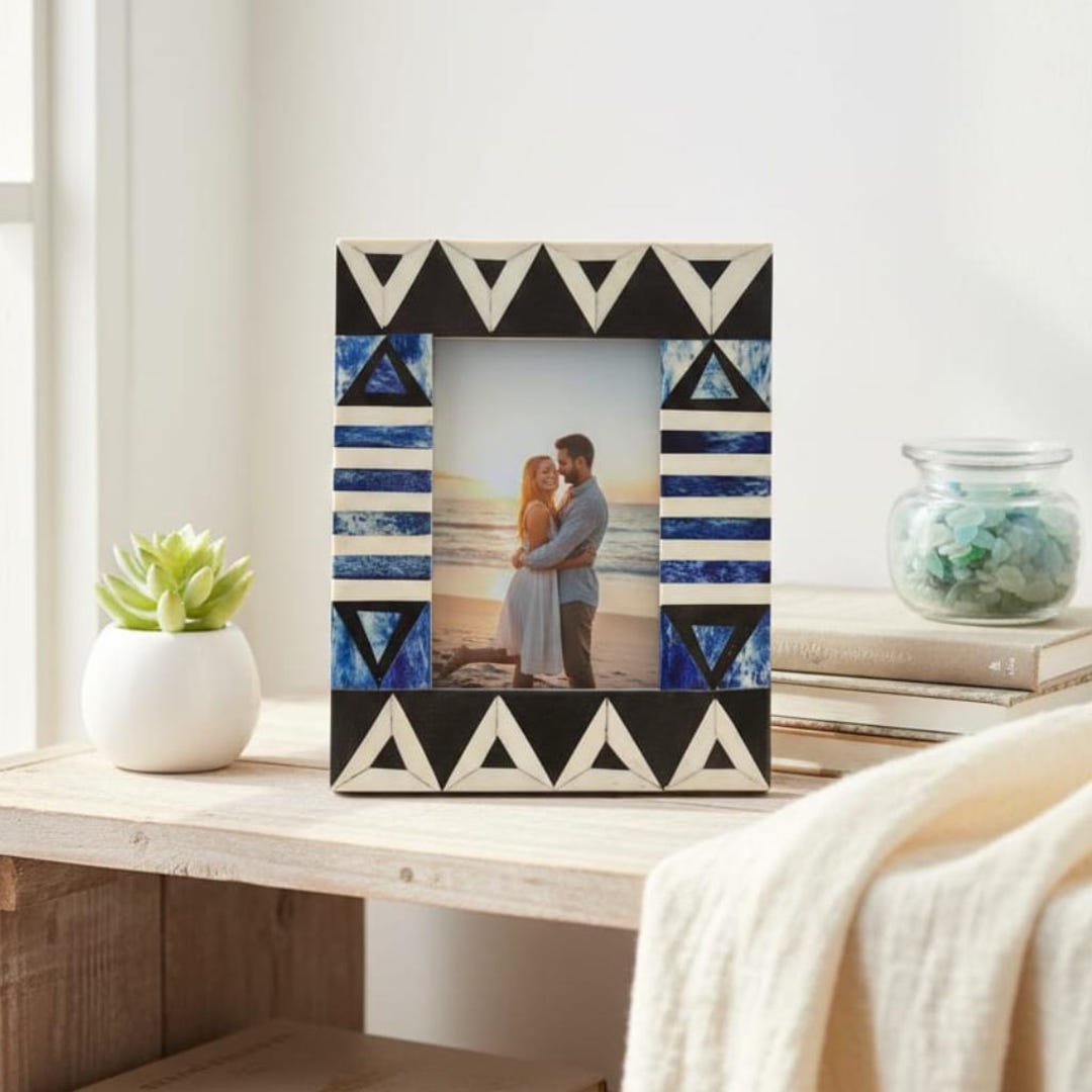 Blue & White Bone Inlay Photo Frame | Handmade Decorative Picture Frame ...